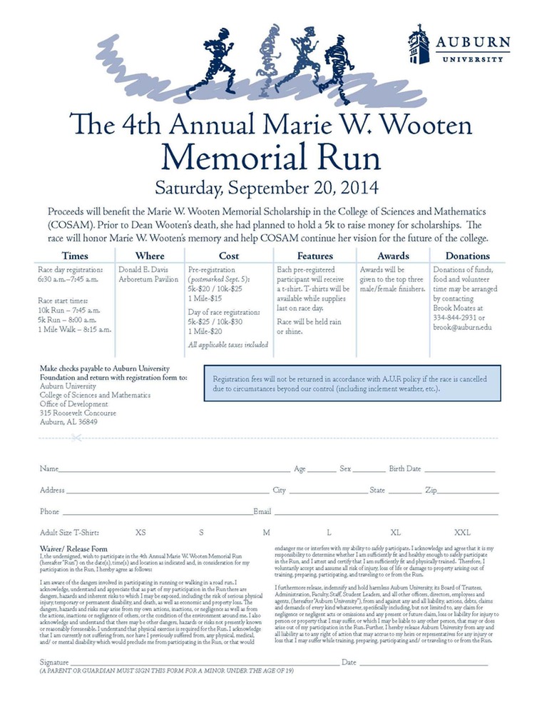 2014 Marie W. Wooten Memorial Run Registration Form